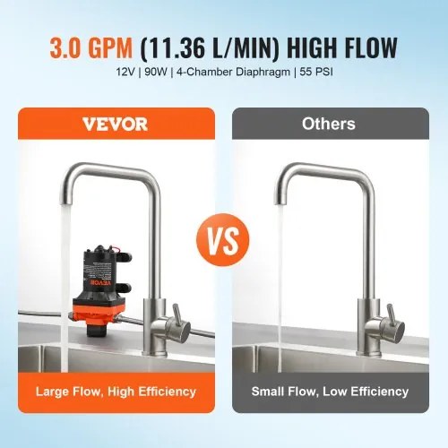 12 V membránové čerpadlo 11,4 l/min 11,36 l/min 4komorový tlakový spínač vodního