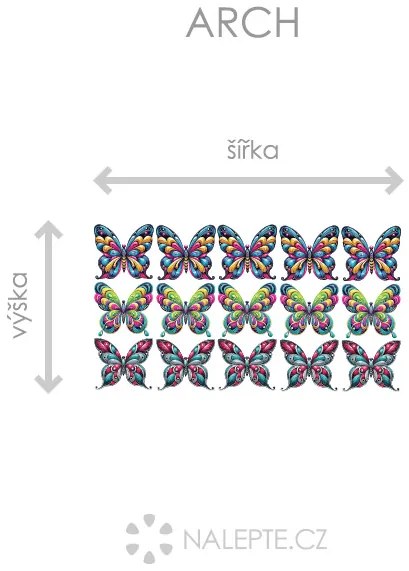 Motýli pestří 15 ks textilní přelepitelné samolepky na zeď 15 ks 5x5 cm