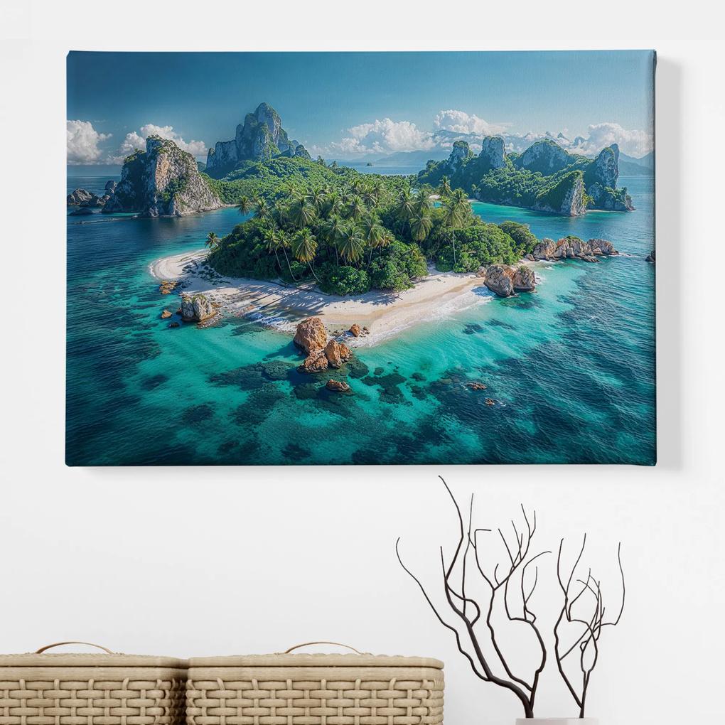 Obraz na plátně - Palmový ráj na písečném ostrůvku FeelHappy.cz Velikost obrazu: 150 x 100 cm