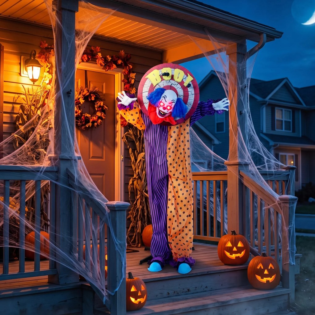 HOMCOM 167 cm životní velikost animovaná halloween klaun dekorace s aktivací zvukem a dotykem