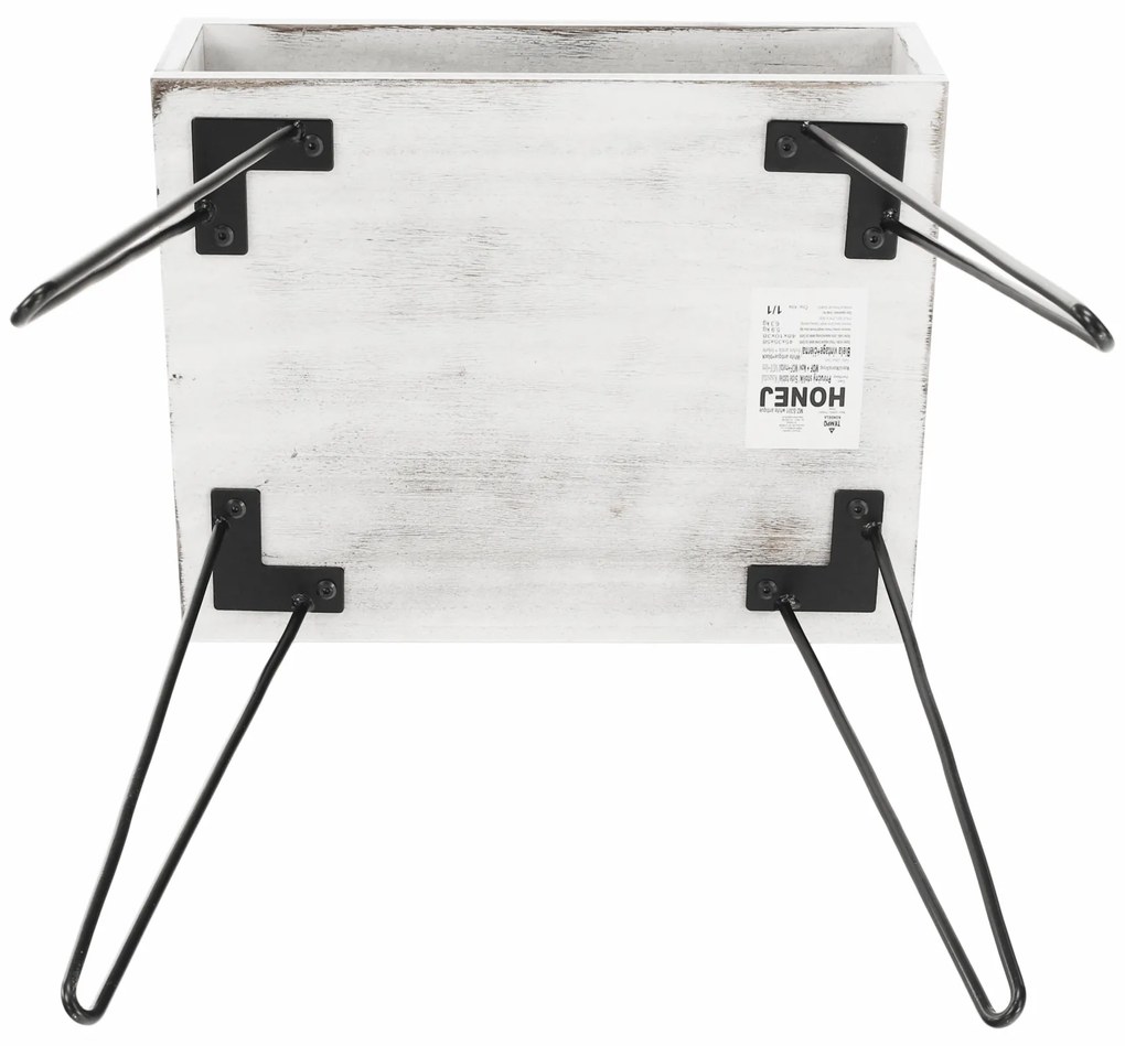 Příruční - noční stolek HONEJ MDF barva bílá vintage, kov černý lak