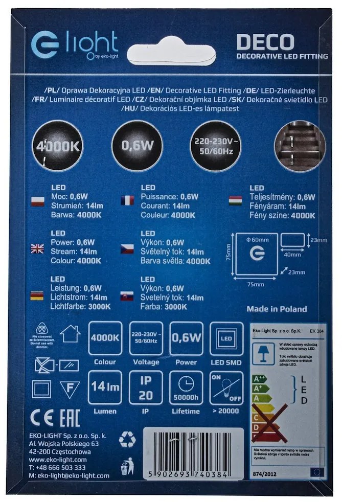 Schodišťové LED svítidlo Deco, 1x LED 0,6w, 4000k, s