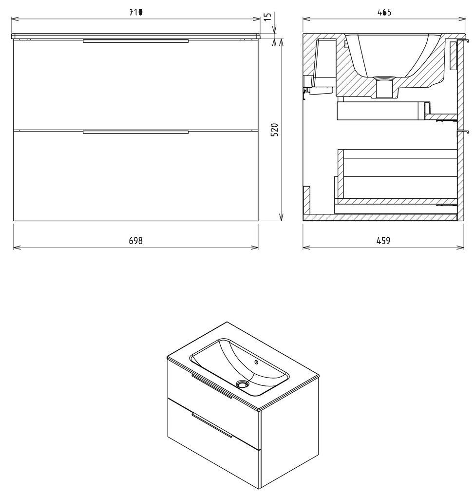 Sapho Sapho, CIRASA umyvadlová skříňka 69,8x52x46cm, dub Alabama, CR701-2222