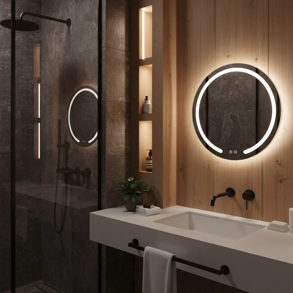 Tutumi Zrcadlo Modern ⌀50 cm s vyhříváním a regulovatelným LED osvětlením HOM-00903