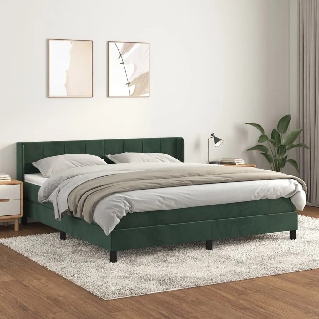 Box spring postel s matrací tmavě zelená 160x200 cm samet 3130970