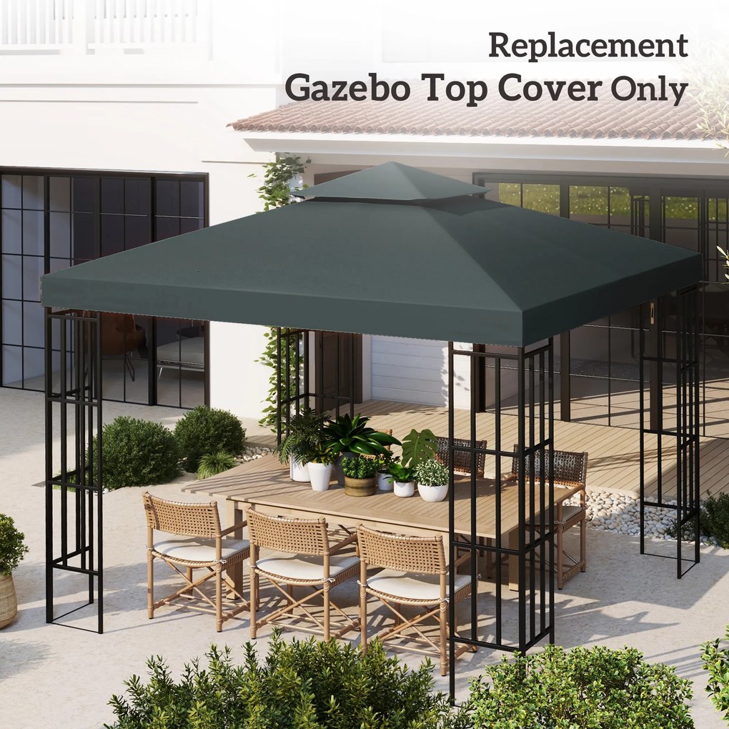 Outsunny náhradní střecha pavilonu 3x3m pro kovový pavilon zahradní pavilon párty stan polyesterový zahradní stan v uhlíkově šedé barvě | Aosom.de