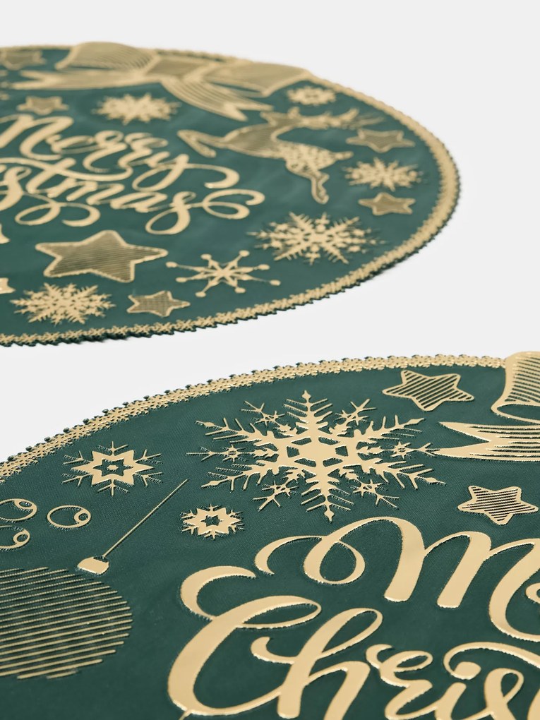 Sinsay - Kulaté vánoční prostírání s nápisem Merry Christmas 2 pack - tmavě zelená