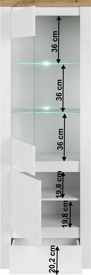 Tempo Kondela Vitrína 1D1W1S, bílý lesk/dub wotan, VILGO