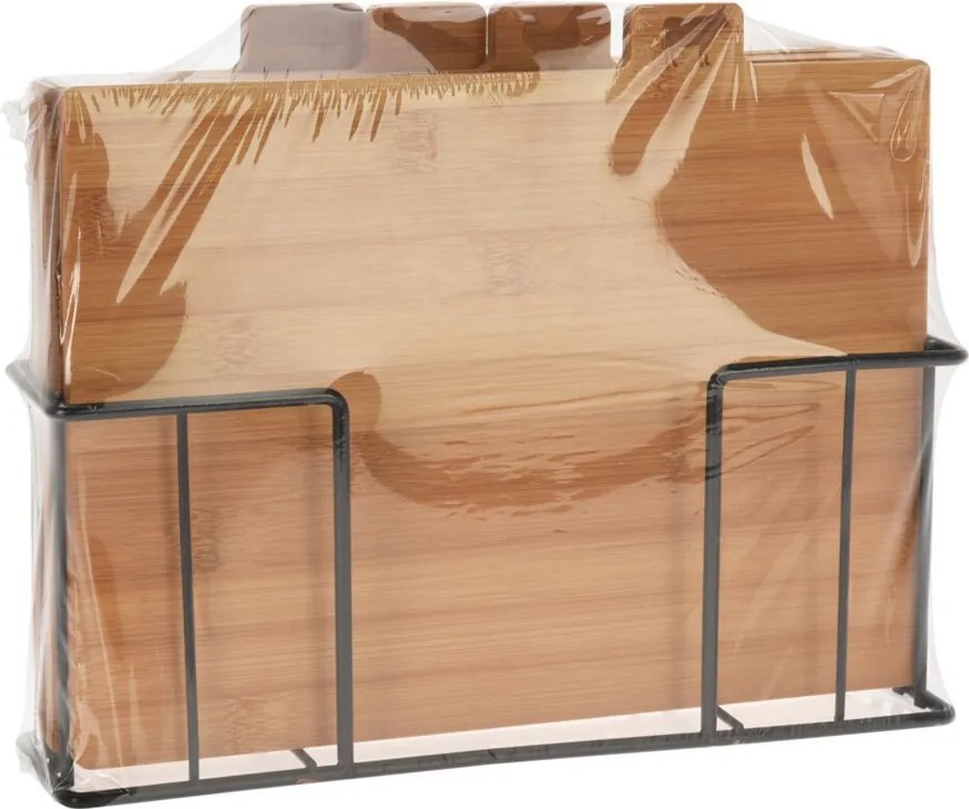 Sada 4 ks bambusových prkének na krájení ve stojanu TIMBER hnědá