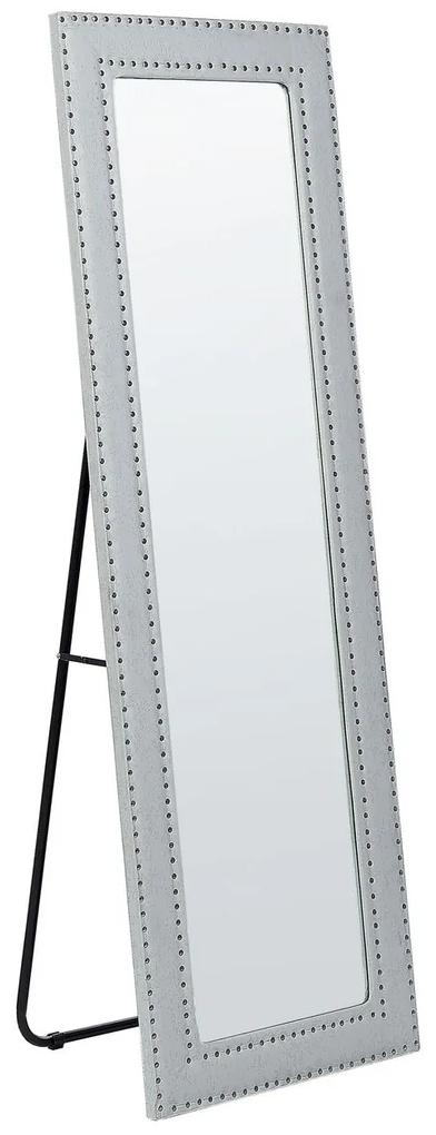 Stojací zrcadlo z umělé kůže 50 x 150 cm světle šedé LOCRONAN Beliani