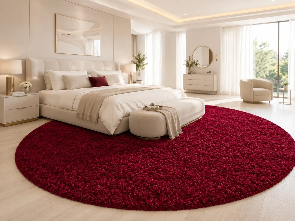 Ayyildiz, Kusový koberec Life Shaggy 1500 red kruh, 200x200 (průměr) kruh, červená, ložnice