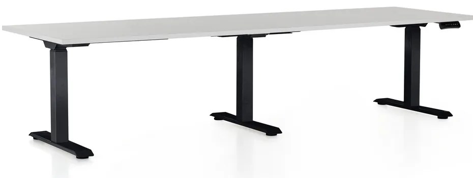 Výškově nastavitelný stůl OfficeTech Long, 260 x 80 cm, černá podnož, světle šedá