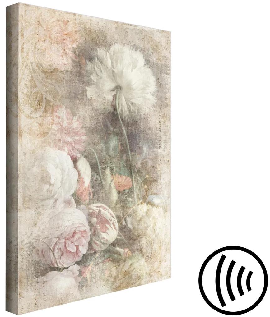 Obraz Zátiší ve stylu vintage - jemné květiny na šedém pozadí