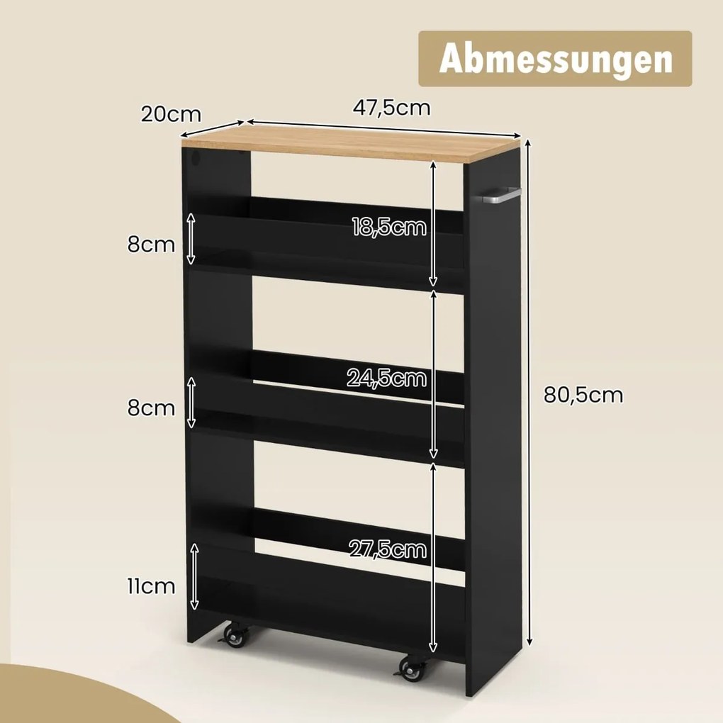Costway Vozík do niky 20cm široký 4patrový kuchyňský vozík úzká nika