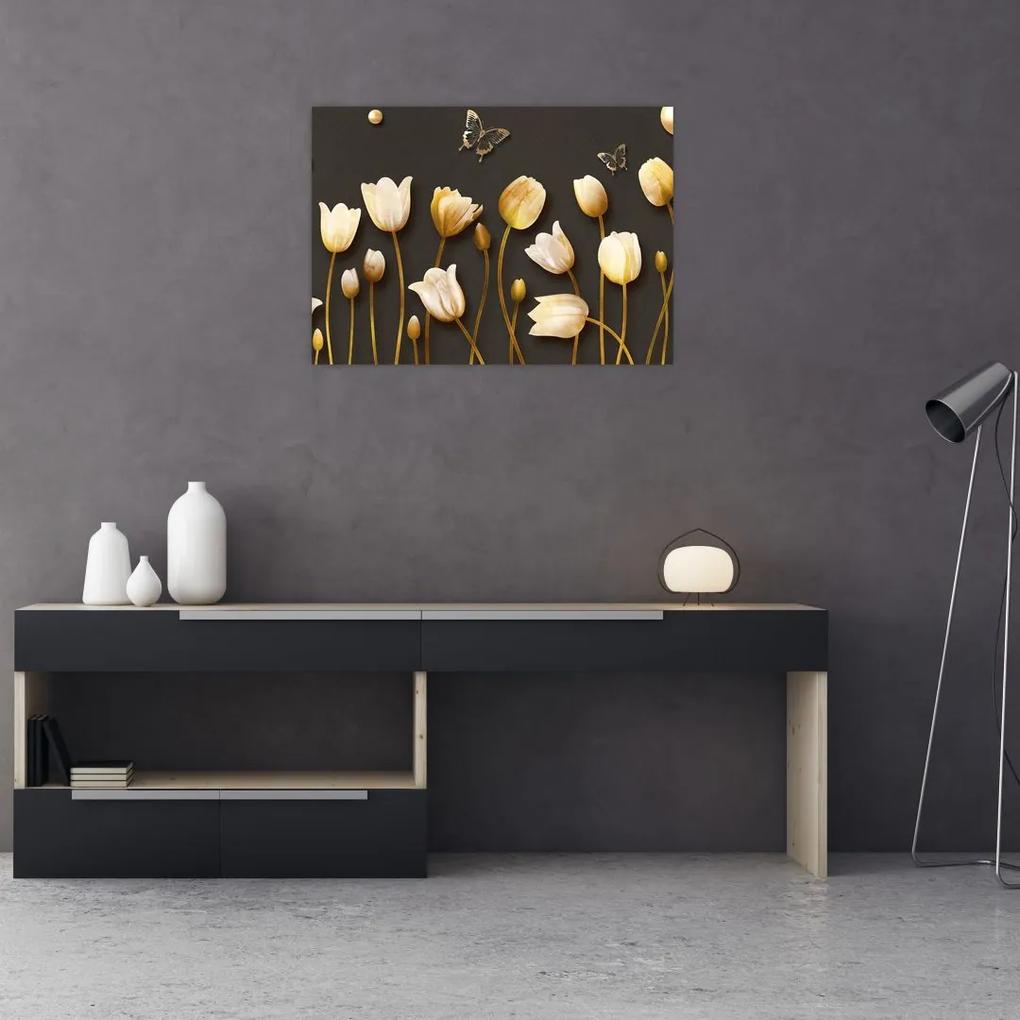 Skleněný obraz - Tulipány - abstraktní (70x50 cm)