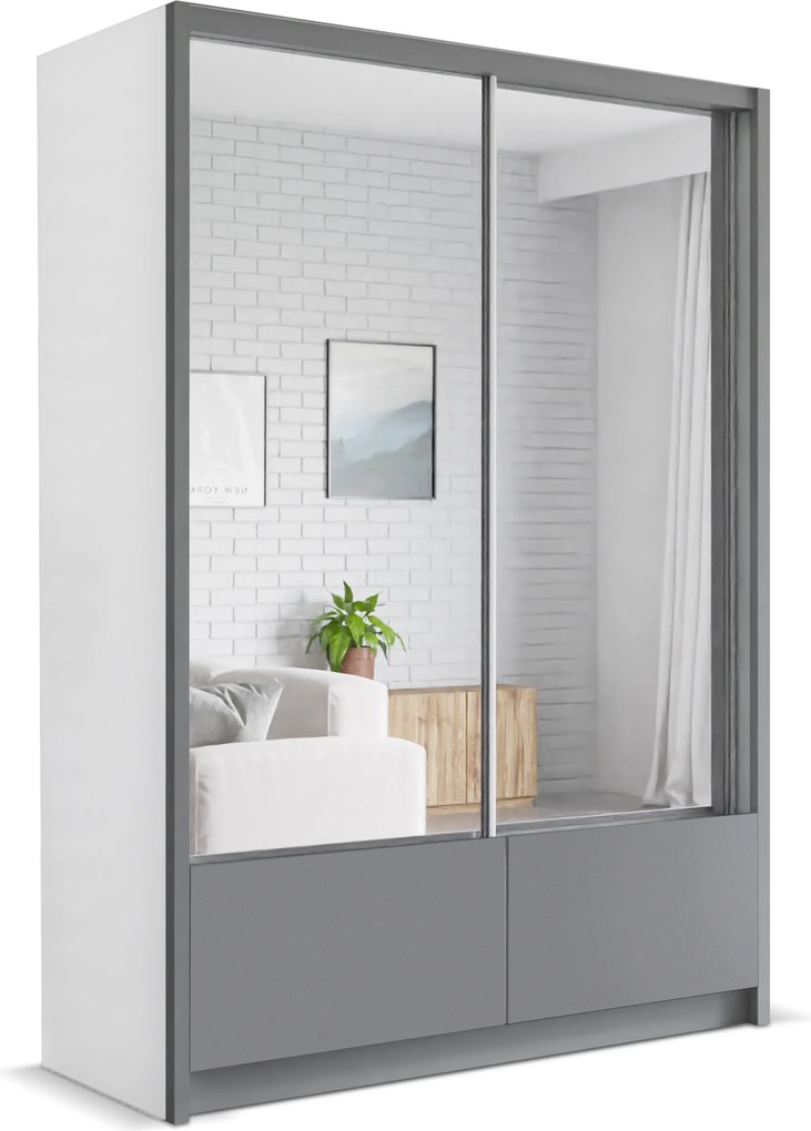 ARK Šatní skříň LINDA, Bílá/Šedá 150 cm