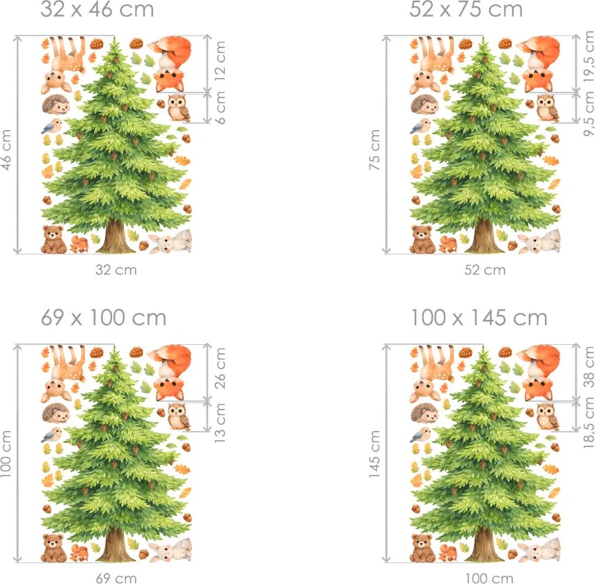 Roztomilá zvířata a strom samolepky na zeď arch 69 x 100 cm