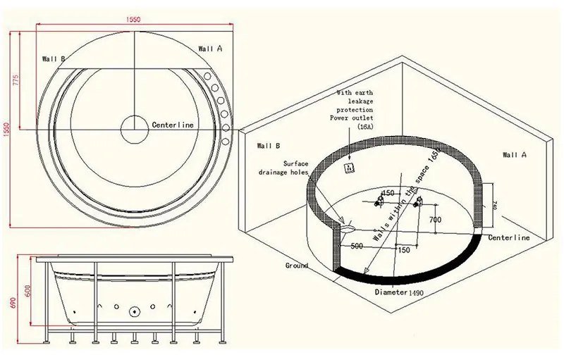 BPS-koupelny Hydromasážní vana HYD-DE916-155-V 155x155 BÍLÁ s ohřevem vody, vestavná