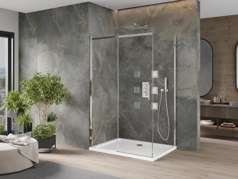 Mexen Omega sprchový kout posuvný 120 x 80 cm, transparentní, chrom + vanička Flat - 825-120-080-01-00-4010