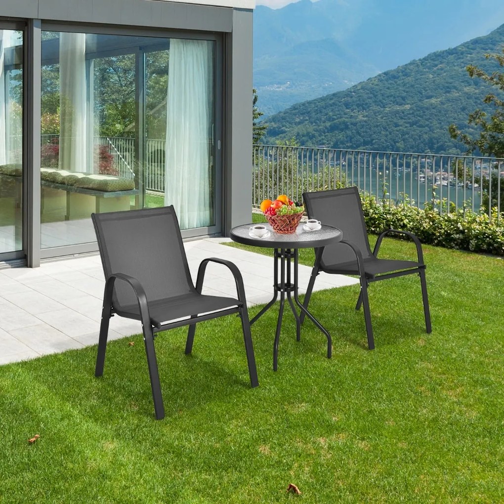 Costway 3 ks. Balkonmöbel Set Bistrotisch mit 2 Stapelbare Stühlen Balkonset