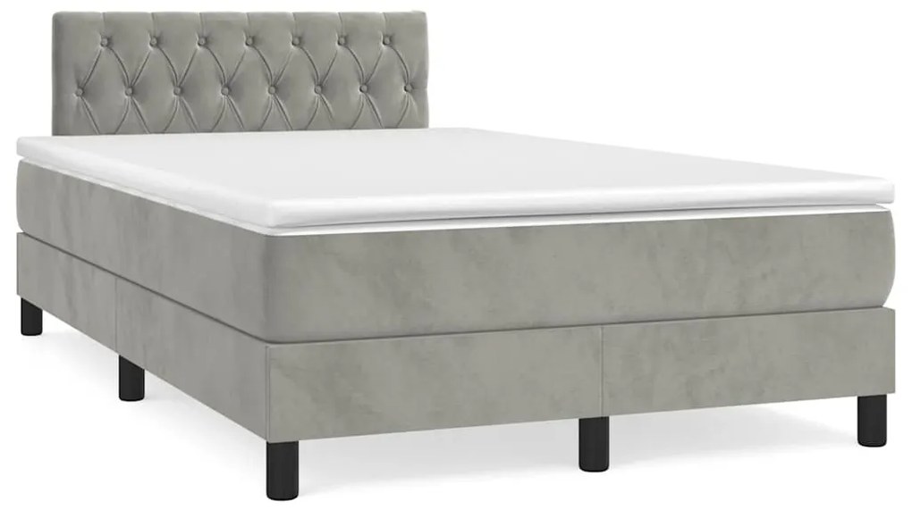 Box spring postel s matrací a LED světle šedá 120x190 cm samet 3270171
