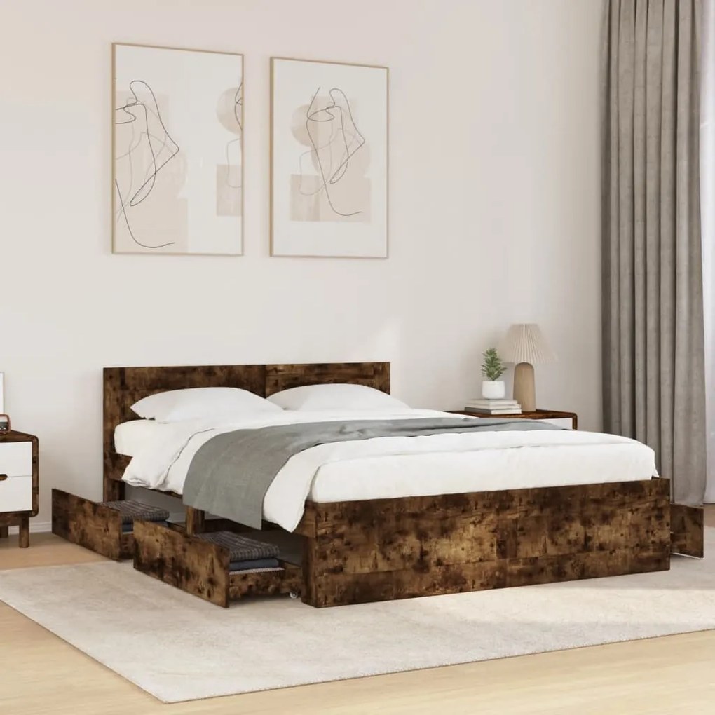Rám postele s čelem kouřový dub 120 x 190 cm kompozitní dřevo 3295608