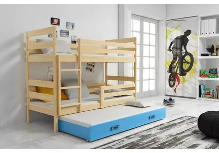 Dětská patrová postel ERYK s výsuvným lůžkem 80x160 cm- borovice Modrá