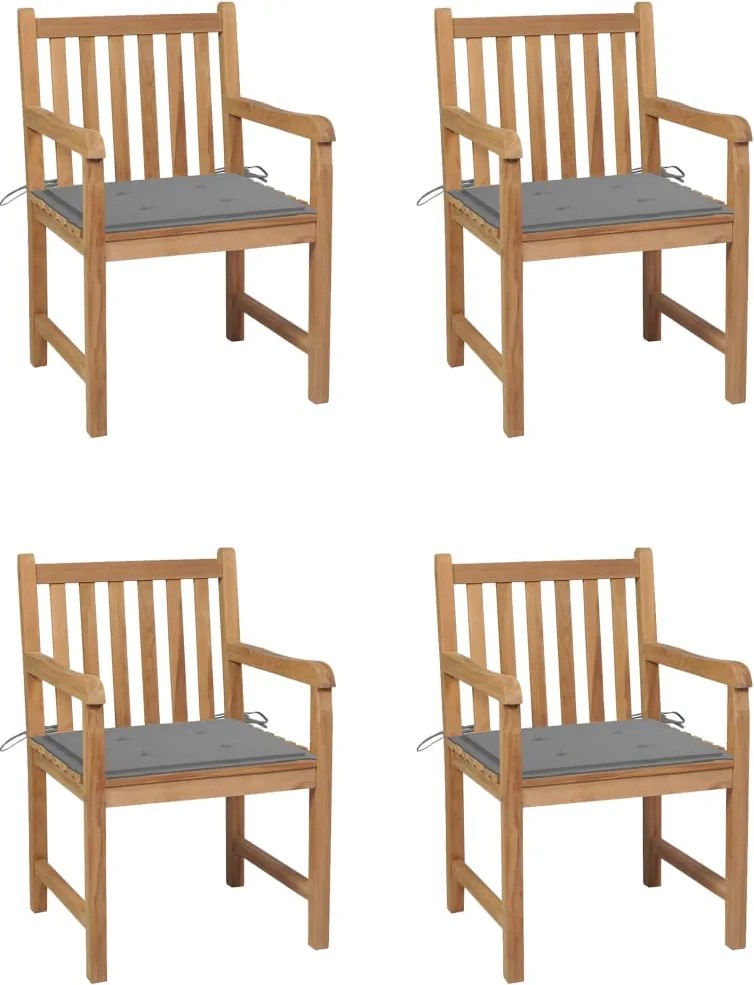 Zahradní židle 4 ks s šedými poduškami masivní teak 3073005