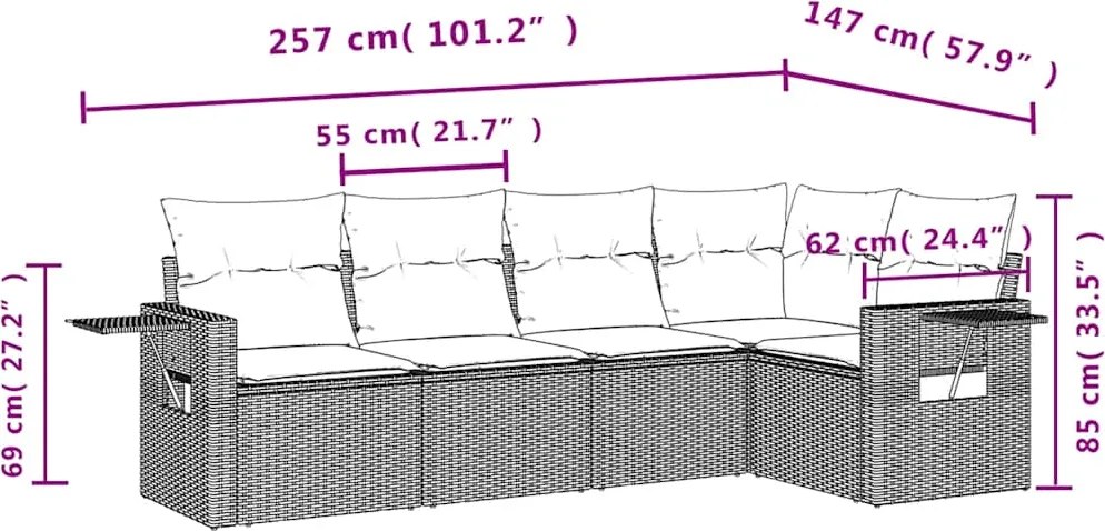 5dílná zahradní sedací souprava s poduškami černá polyratan 3252462