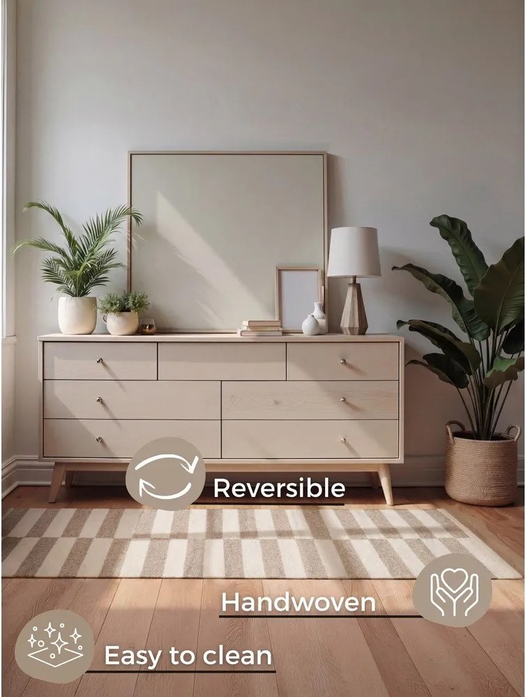 Bílý/světle hnědý oboustranný/ručně tkaný vlněný koberec 80x150 cm Vika – Hanse Home