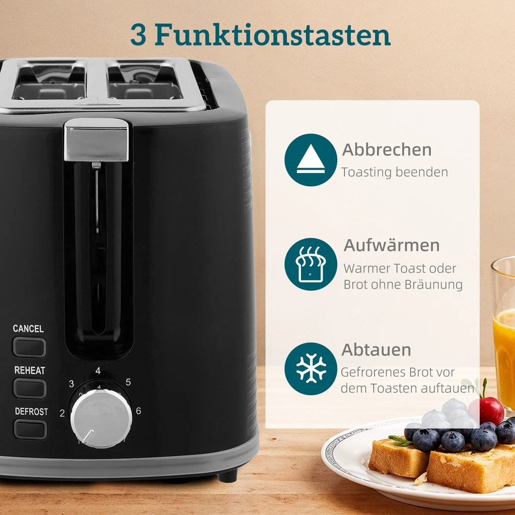 HOMCOM Sada konvice a toustovače, 2200 W, termostat vydry, dvouštěrbinový toustovač, 7 stupňů opečení, zásuvka na drobky, černá