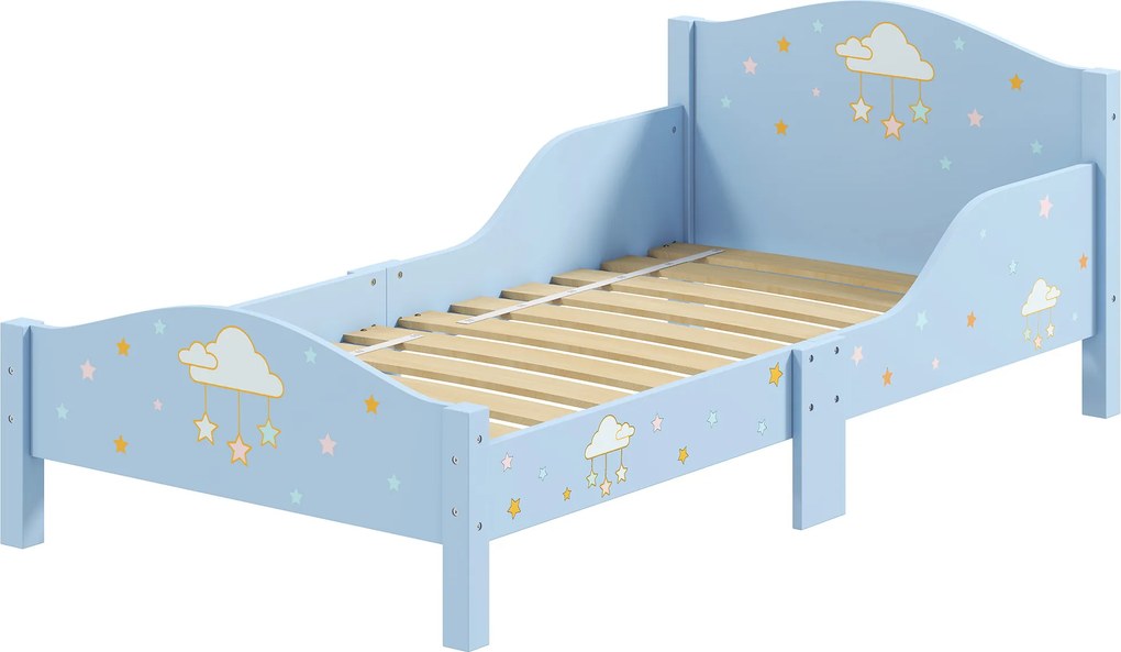 AIYAPLAY Montessori dětská postel 3-6 let, 146x76,5 cm, boční zábrany proti pádu, tvar obláčku pro dětský pokoj, modrá