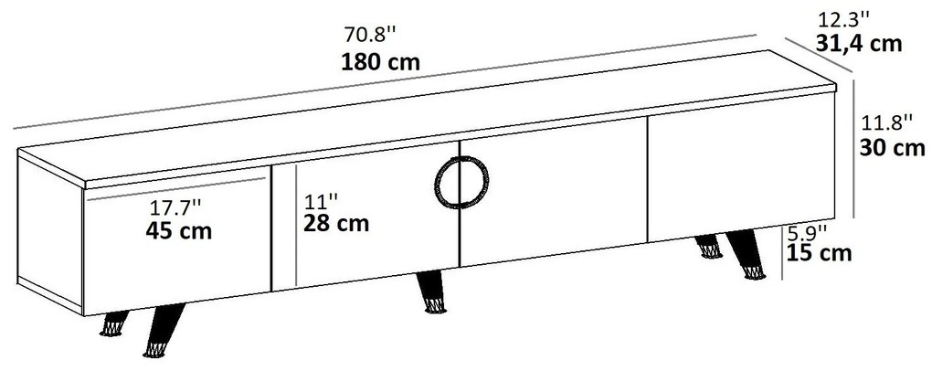VATHIA TV stolek na nožičkách, bílá / zlatá