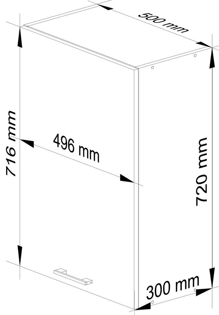Závěsná kuchyňská skříňka OLIVIE 50x72 cm matná bílá/beton