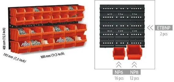 Tabule na nářadí, víceúčelová tabule s boxy na nářadí a šroubky ORDERLINE NP1