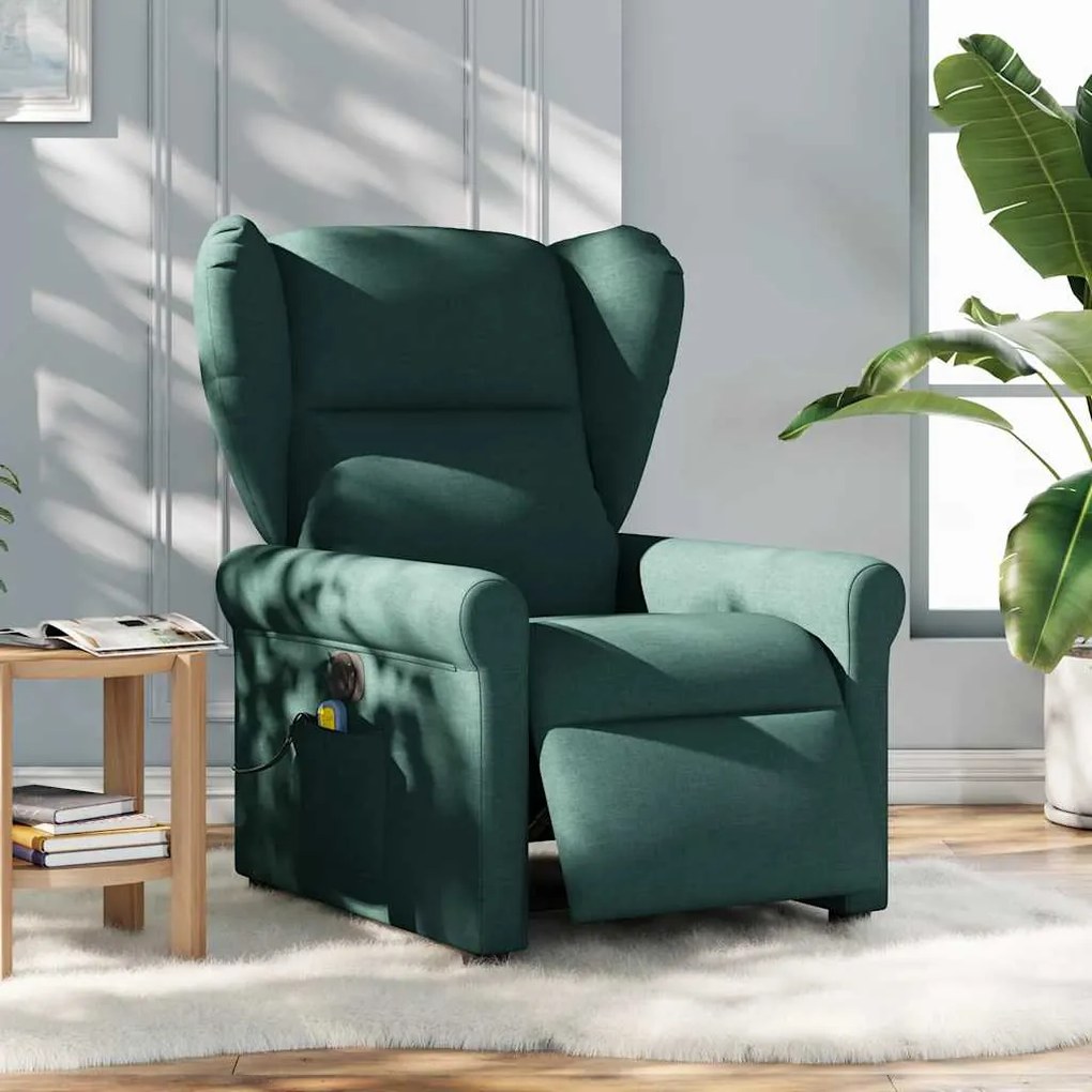 Elektrické masážní polohovací křeslo tmavě zelené textil 3303370