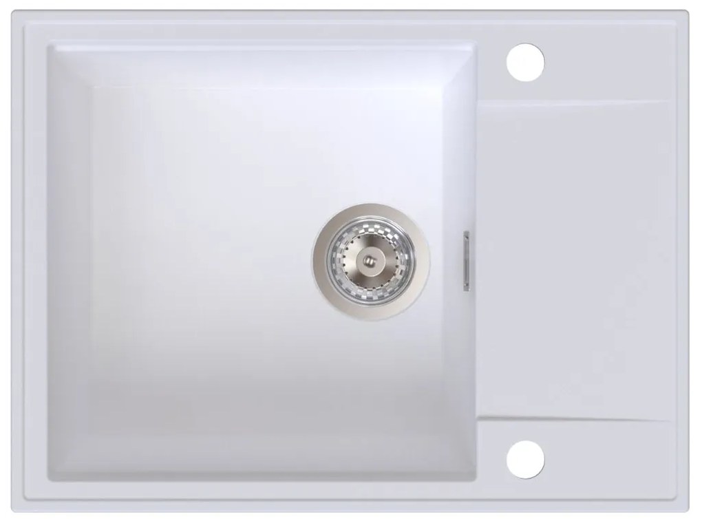 Sink Quality Sink55, kuchyňský granitový dřez 620x460x215 mm + chromový sifon, bílá, SKQ-SINK.W.1KKO.X