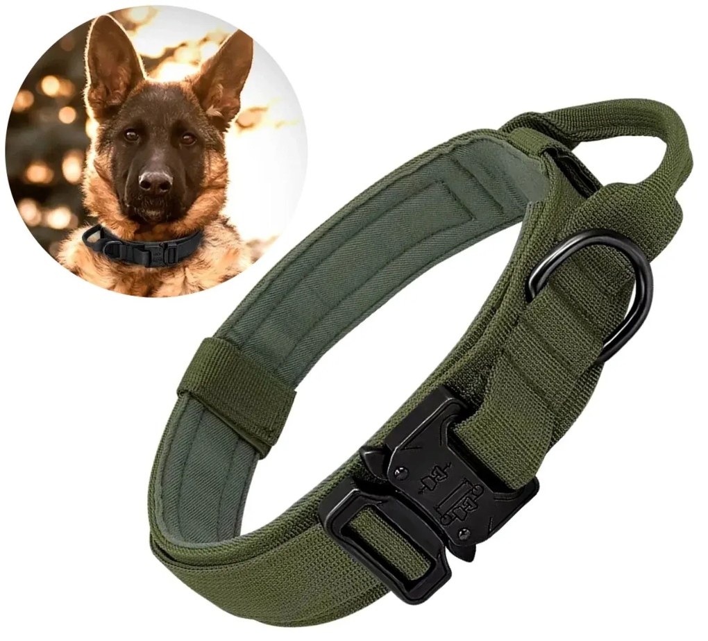 Camerazar Taktický obojek pro psy XL, nylon, 50-62 cm x 3,8 cm, s rychloupínací přezkou a ovládací rukojetí