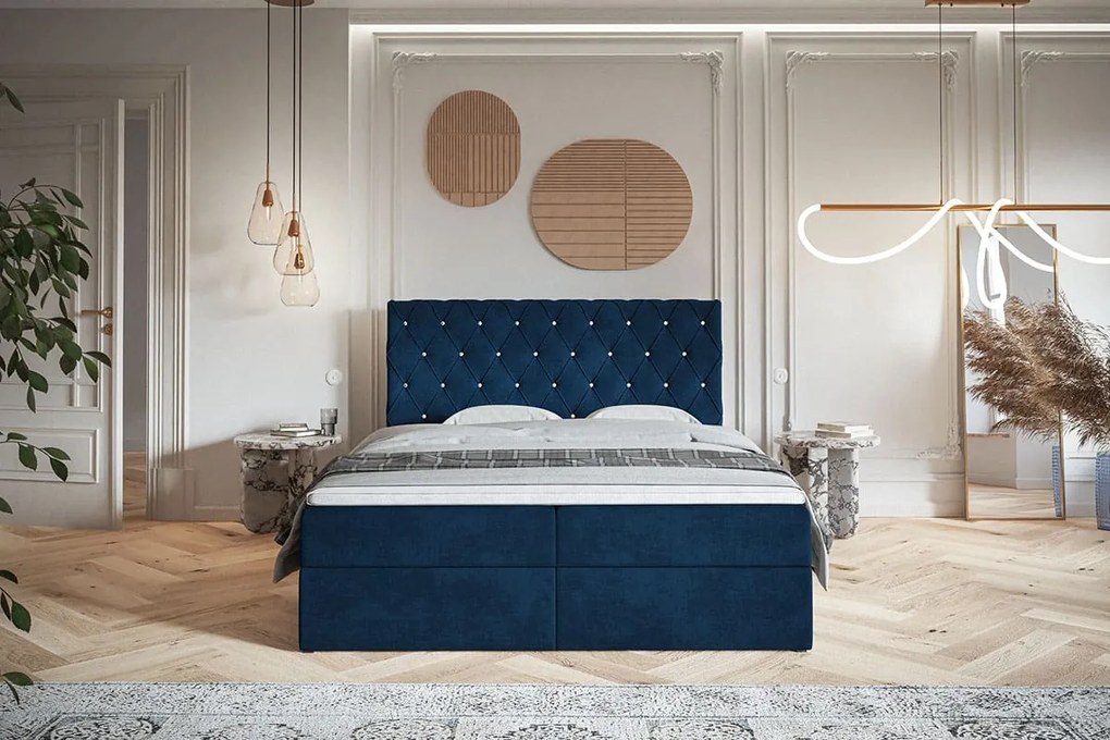 Boxspring s prošívaným čelem Dona 180x200 cm Barva: Modrá - Kronos 09