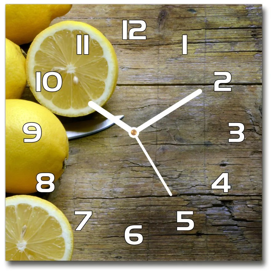 Wallmuralia Skleněné hodiny na stěnu Citrony na stromě 30x30 cm