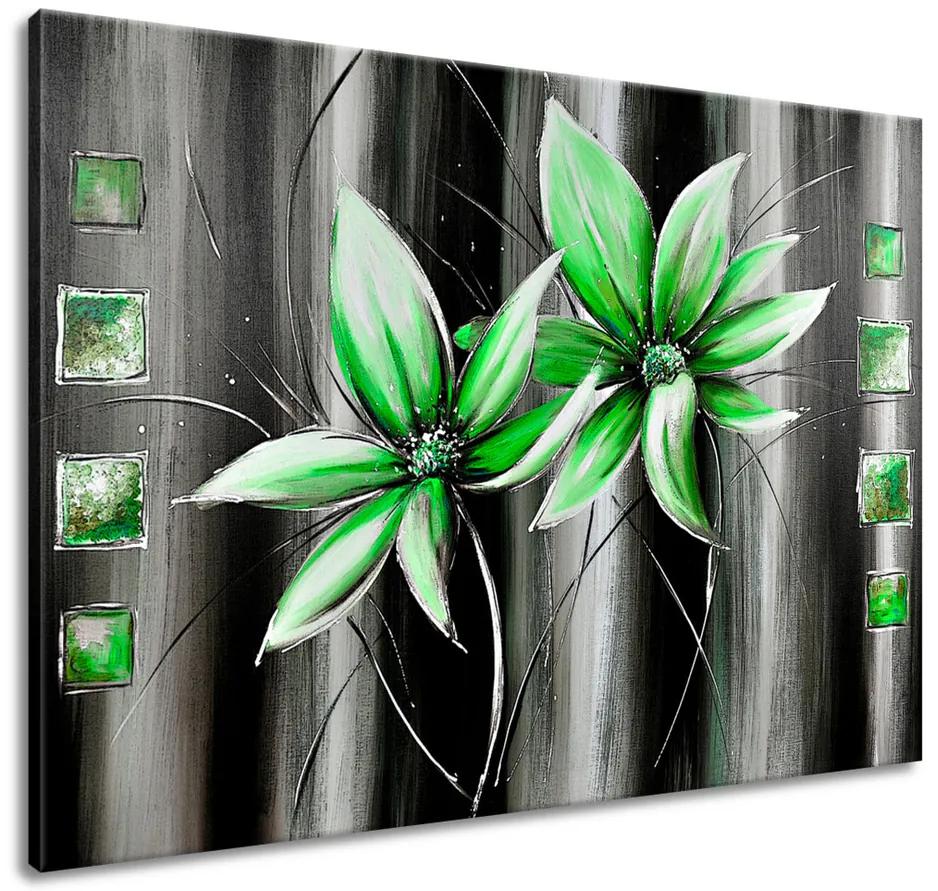 Gario Ručně malovaný obraz Krásné zelené květiny Rozměry: 70 x 100 cm