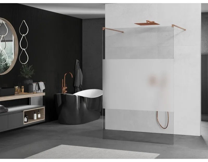 Mexen Kioto, sprchová zástěna Walk-In 120 x 200 cm, 8mm čiré sklo-námraza, měděný matný profil, 800-120-002-65-35