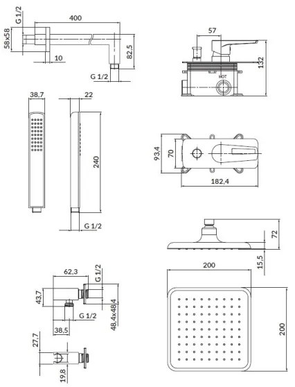 Cersanit S952-012 - Sprchová sada s podomítkovou baterií MILLE lesklý chrom
