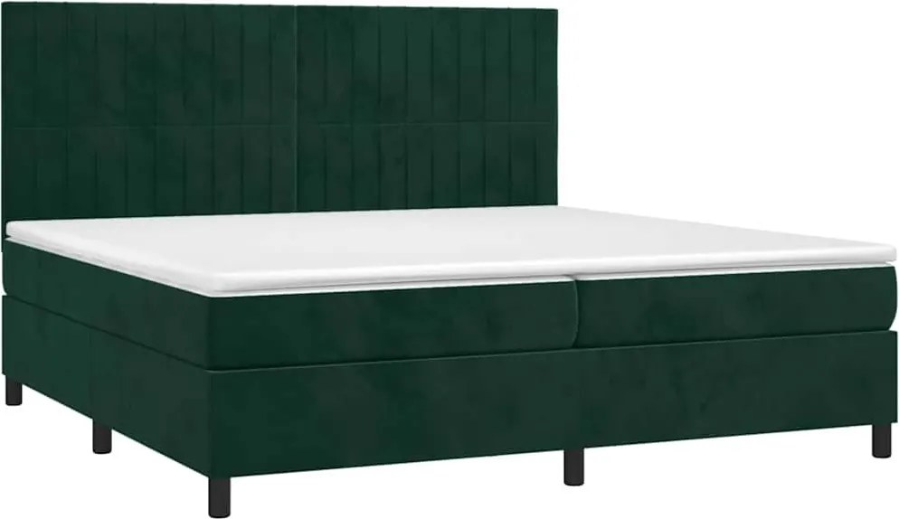 Box spring postel s matrací a LED tmavě zelená 200x200 cm samet 3136266
