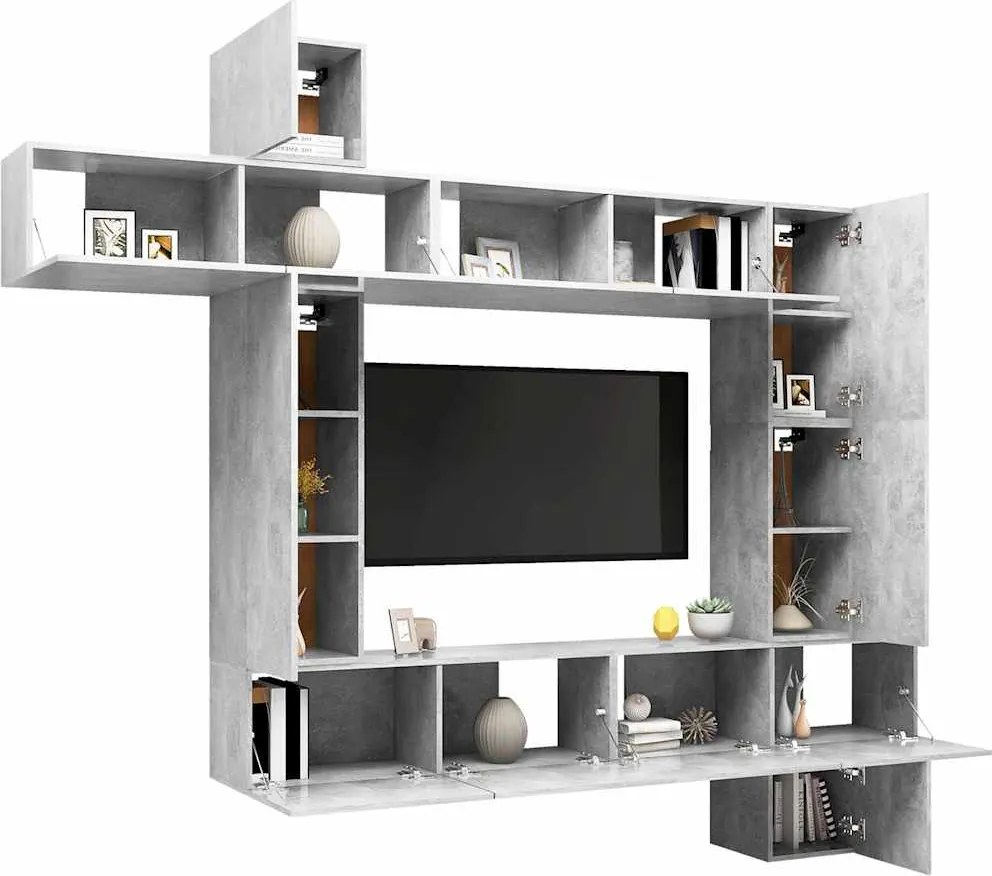 9dílný set TV skříněk betonově šedý kompozitní dřevo 3079158