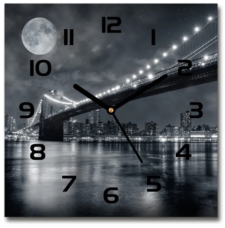 Wallmuralia Skleněné hodiny čtverec Brooklynský most 30x30 cm