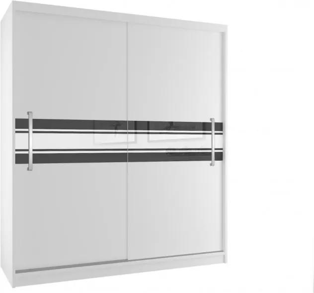 Šatní skříň s posuvnými dveřmi se skleněným vzorem šířka 133 cm bílý korpus - 2 možnosti pruhu 54