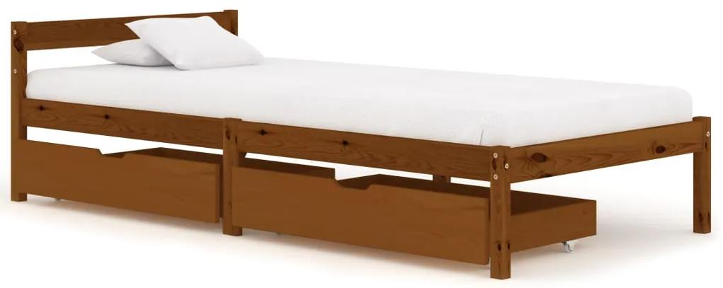 3060519 vidaXL Rám postele 2 zásuvky medově hnědý masivní borovice 90 x 200 cm