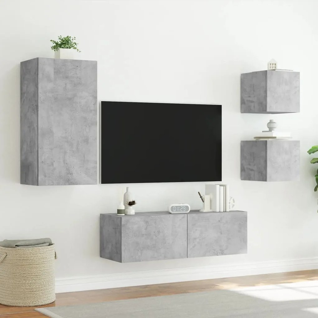 4dílná obývací stěna s LED osvětlením betonově šedá - Default Title