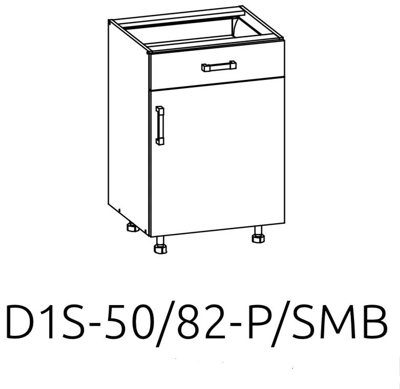 Spodní kuchyňská skřínka s 1 zásuvkou Verdi D1S-50/82/SMB Zvolte stranu: levé provedení, Barva korpusu skříněk: Bílá alpská, Zvolte barvu dvířek: Mističná mat
